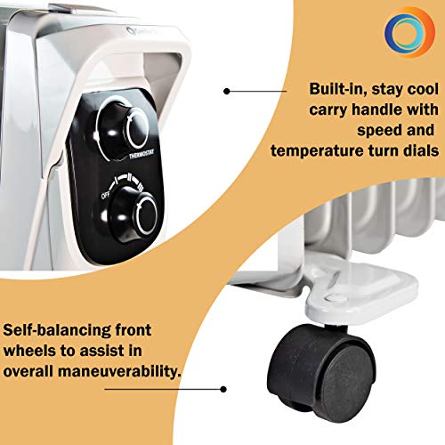 Comfort Zone Oil-Filled Radiator Space Heater, Radiant, Electric, Never Refill, Adjustable Thermostat, Tip-Over Switch & Overheat Protection System, Ideal for Home, Bedroom, & Office, 1,500W, CZ8008N