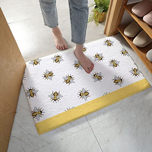 Floor Door Mats Shaggy Carpet Farm Bumble Bee Seamless,Non Slip Soft Bath Rug Red Stripes Pastoral Animal,Fuzzy Area Cushion for Kitchen/Bedroom/Bathroom/Living Room Decor 24x35in