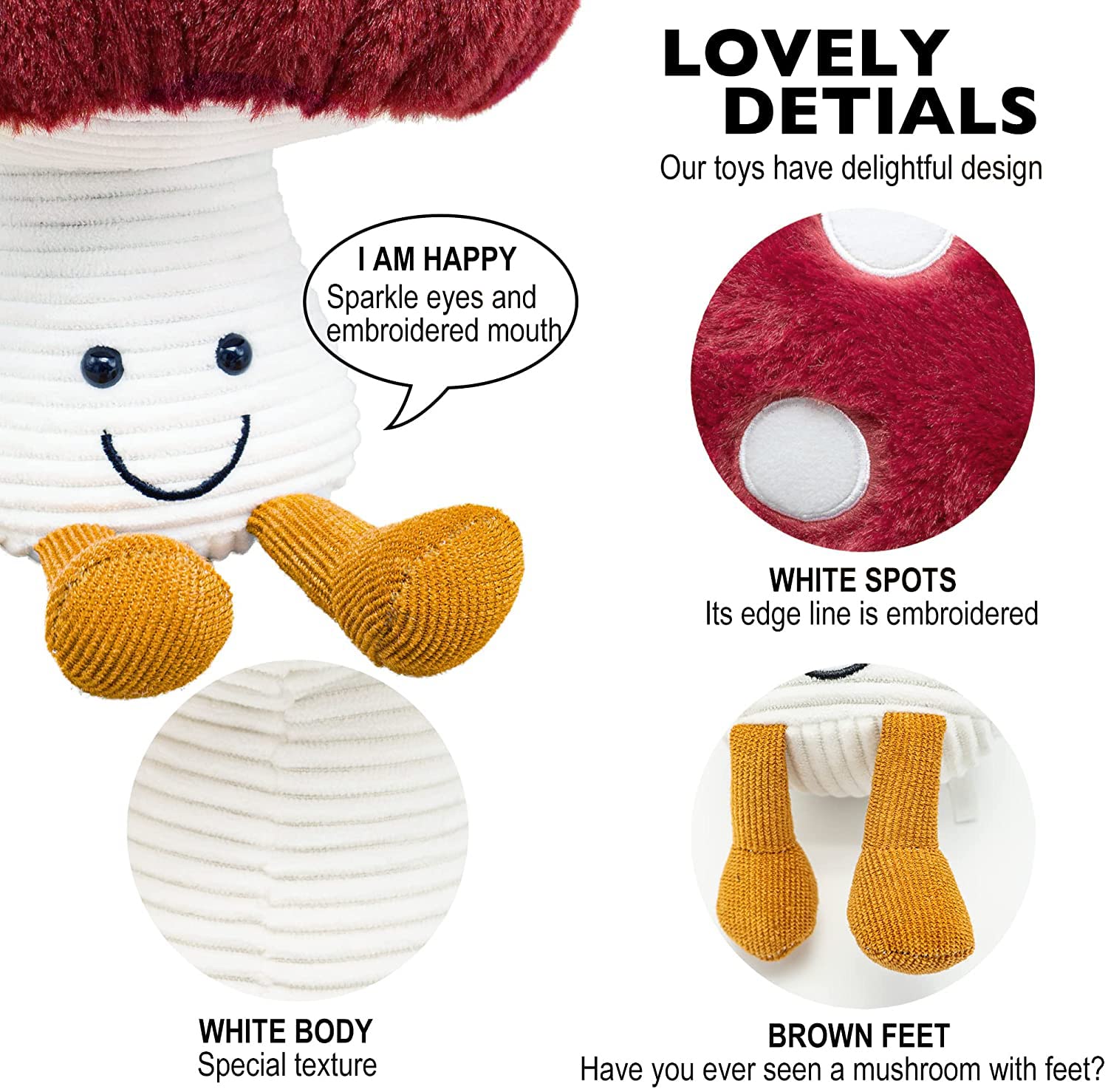 Onsoyours Mushroom Plush 8 Inch, Cute Stuffed Funny Mushroom Plush Pillow for Kids or Home Decorations Plush Toys (Red Mushroom, Small)
