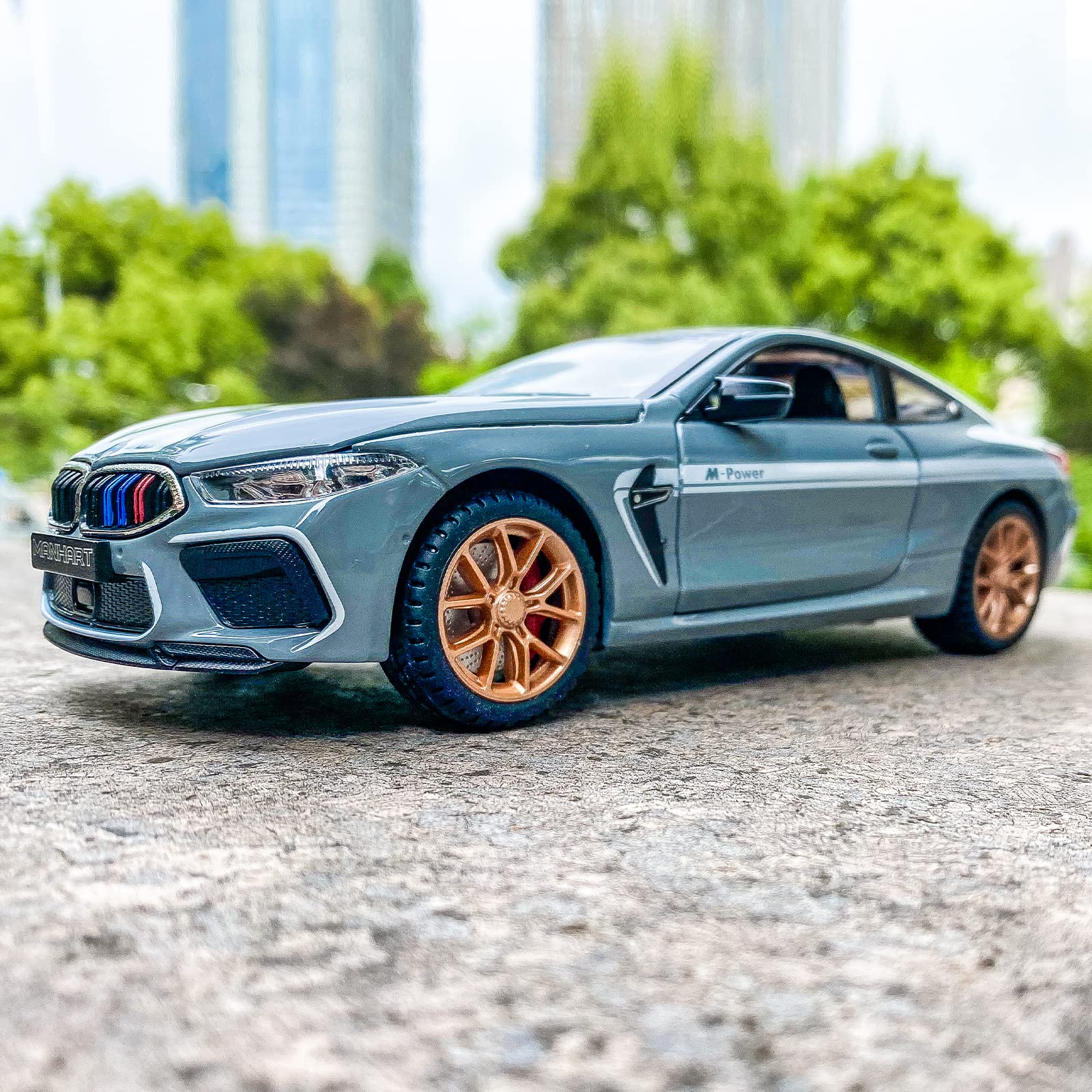 BDTCTK Compatible for 1:24 M8 Model Car, Zinc Alloy Pull Back Toy Car with Sound and Light for Kids Boy Girl Gray