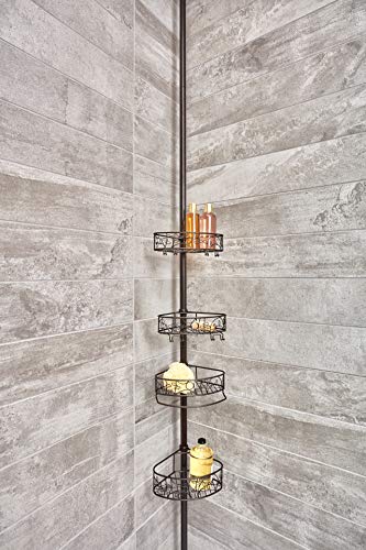iDesign Twigz Metal Wire Rod Corner Shower, Adjustable 5'-9' Pole and Baskets for Shampoo, Conditioner, Soap with Hooks for Razors, Towels, Tension Caddy