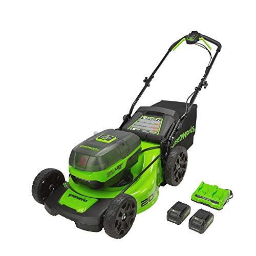 Greenworks 48V (2 x 24V) 20" Brushless Cordless Push Lawn Mower, (2) 4.0Ah USB Batteries (USB Hub) and Dual Port Rapid Charger Included