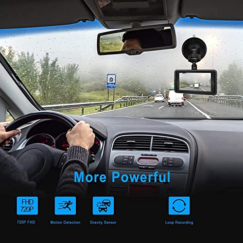 Dash Cam 720P Full HD, On-Dashboard Camera Video Recorder Dashcam for Cars with 3" LCD Display, Night Vision, WDR, Motion Detection, Parking Mode, 120° Wide Angle