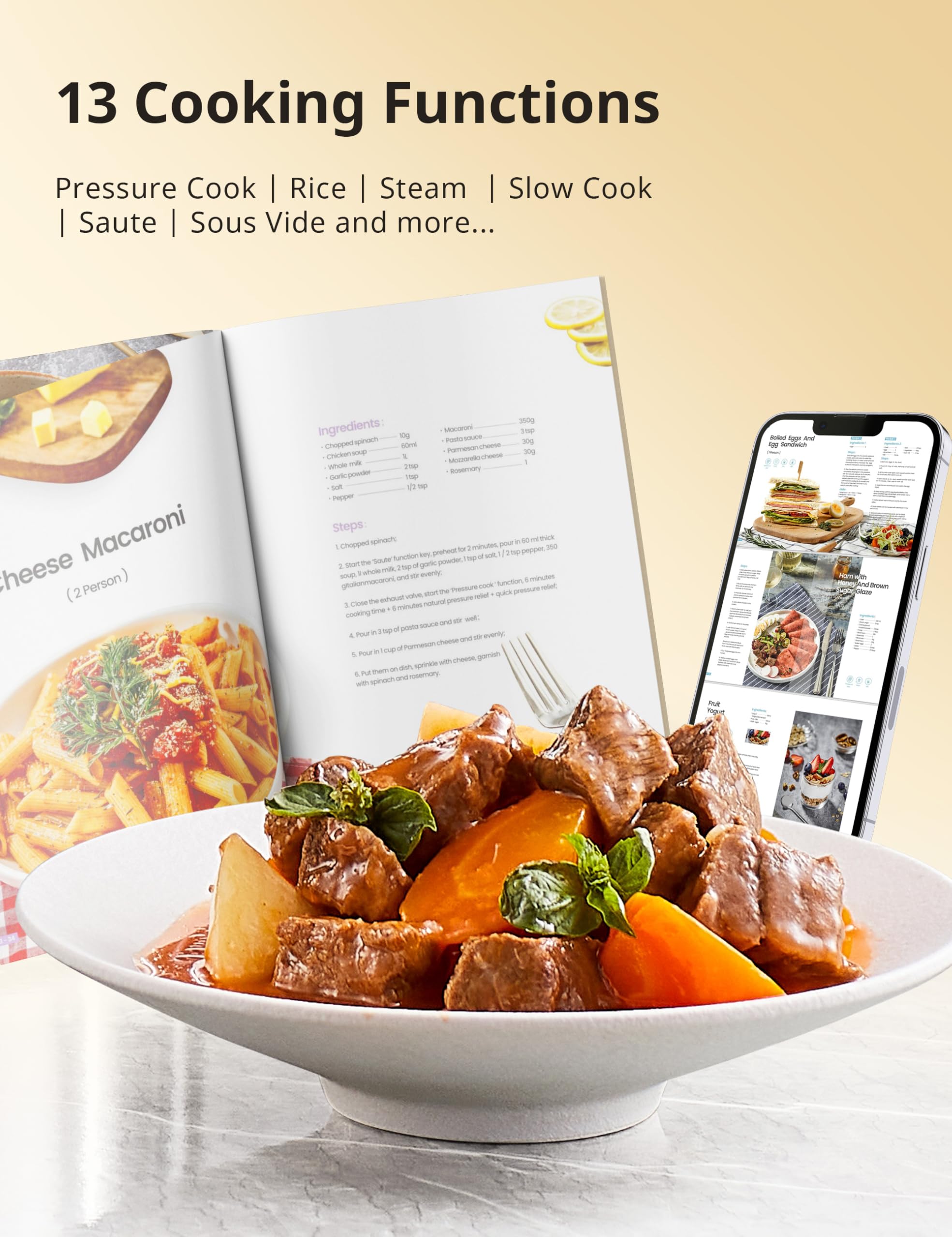 COMFEE’ Pressure Cooker 6 Quart with 13 Cooking Functions, Olla de Presion Non-Stick Pot Yogurt Maker Rice Cooker Slow Cooker Sauté Steamer, Healthy Ceramic Inner Pot