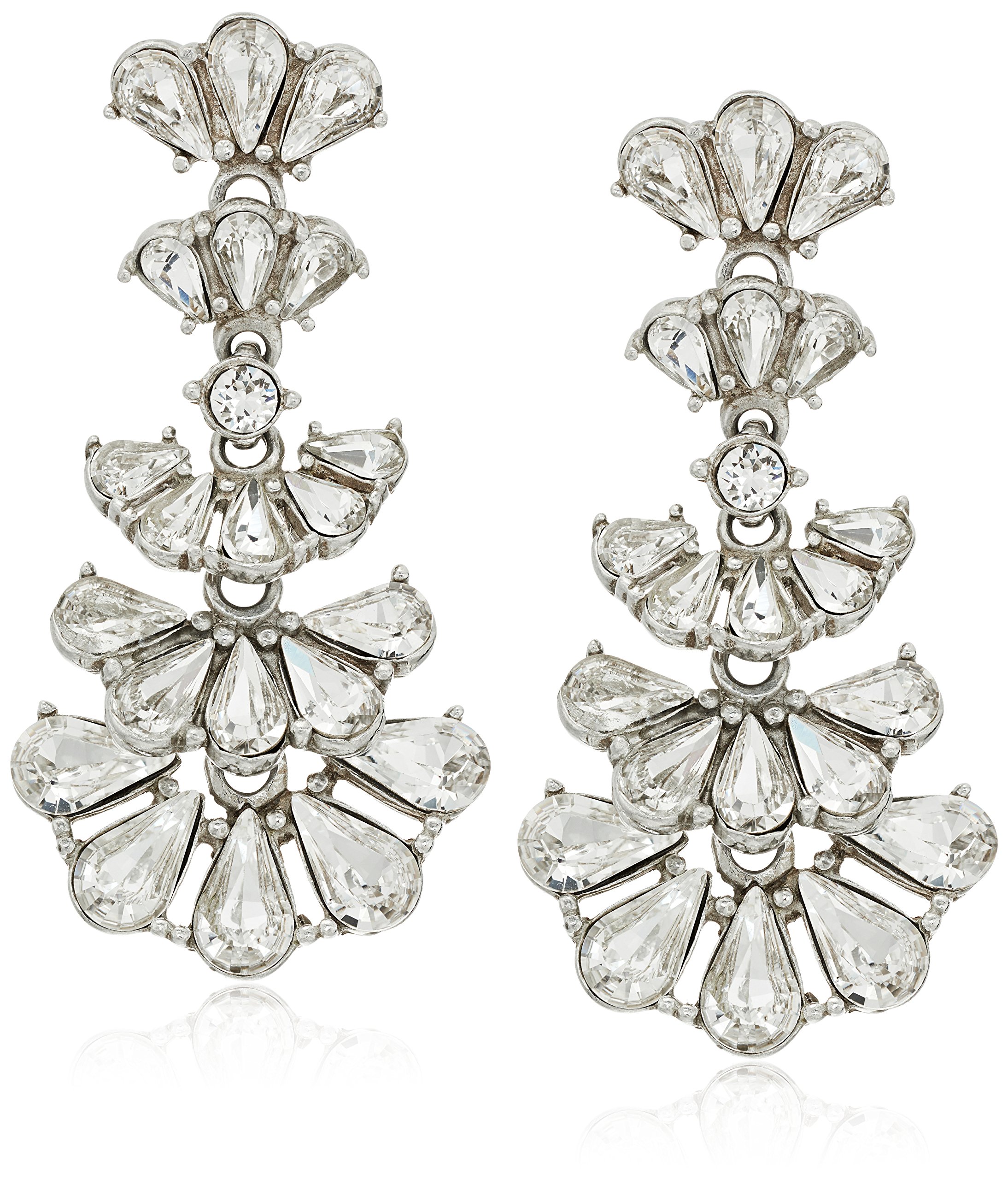 Ben-Amun Jewelry Pearl and Crystal Deco Fan Post Drop Earrings for Bridal Wedding Anniversary