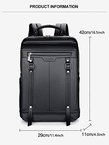 HKZHITOU Vintage Leather Laptop Backpack For Men,Men Black Leather College Backpack Travel Waterproof Bags Fit 15.6 Inch Notebook