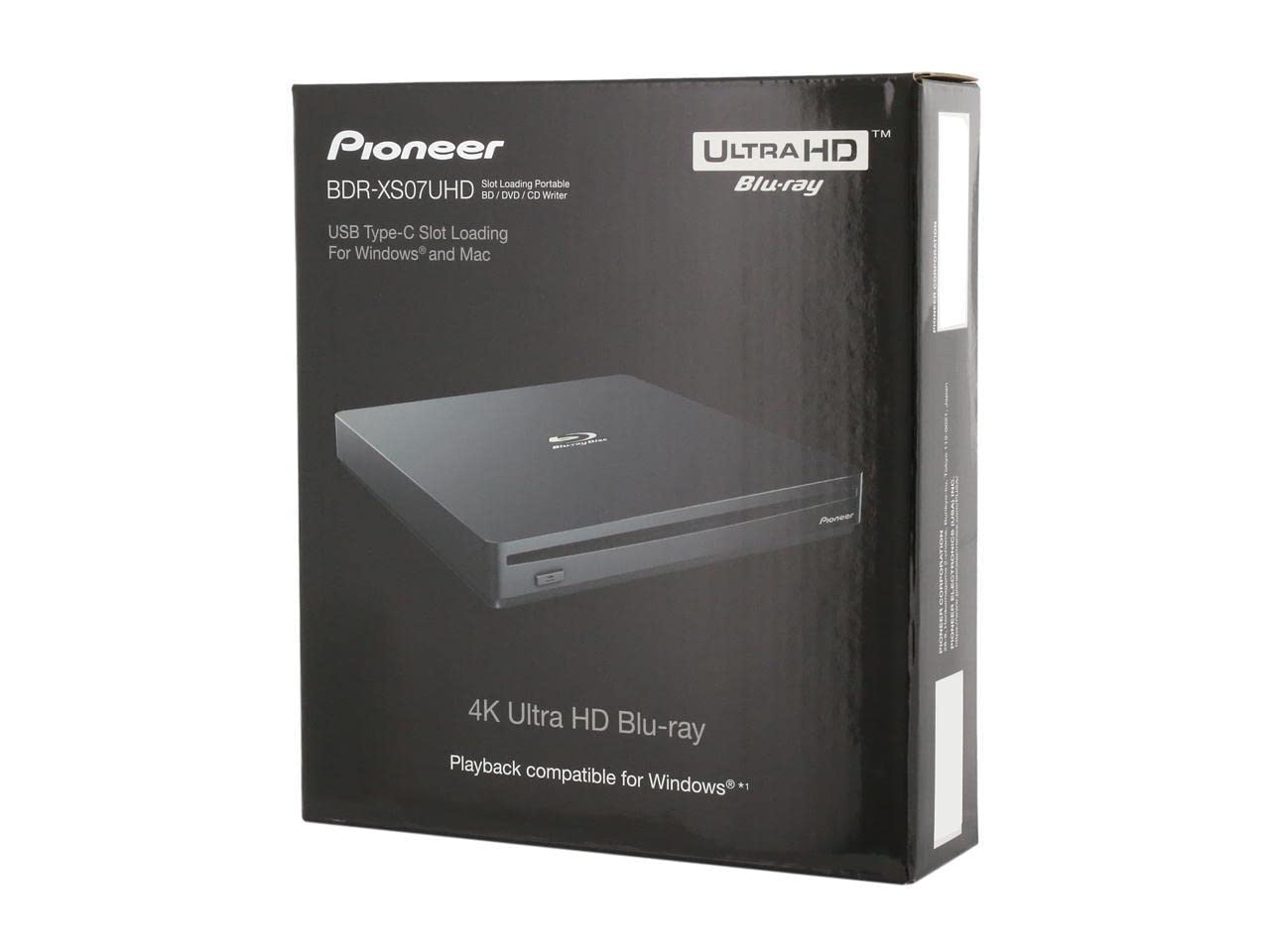 Pioneer Electronics BDR-XS07UHD 6x Slot Loading CD DVD BluRay Portable USB 3.1 BD/DVD/CD Burner Supports Blu-Ray, BDXL, and M-Disc Format, Black