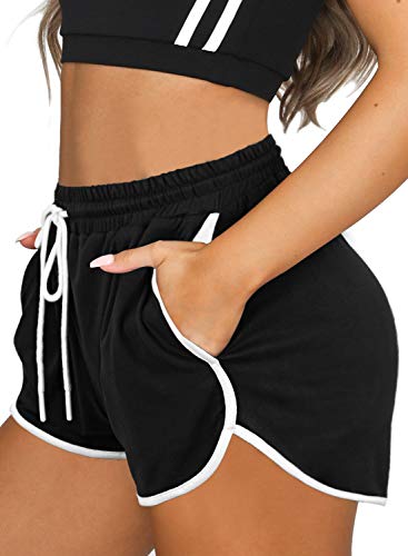 Black Shorts for Women Workout Shorts Casual Plain Lounge Shorts with Pockets L