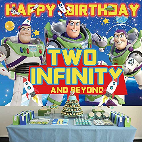 JUMPHOP Buzz Lightyear Birthday Backdrop Toy Story Two Infinity and Beyond Banner for Birthday Party Supplies Decorations Photography Photo Booth Props