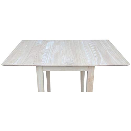 Pemberly Row Unfinished Natural Wood Dining Table for 4 People, Foldable Drop Leaf Rectangular Table for Kitchen