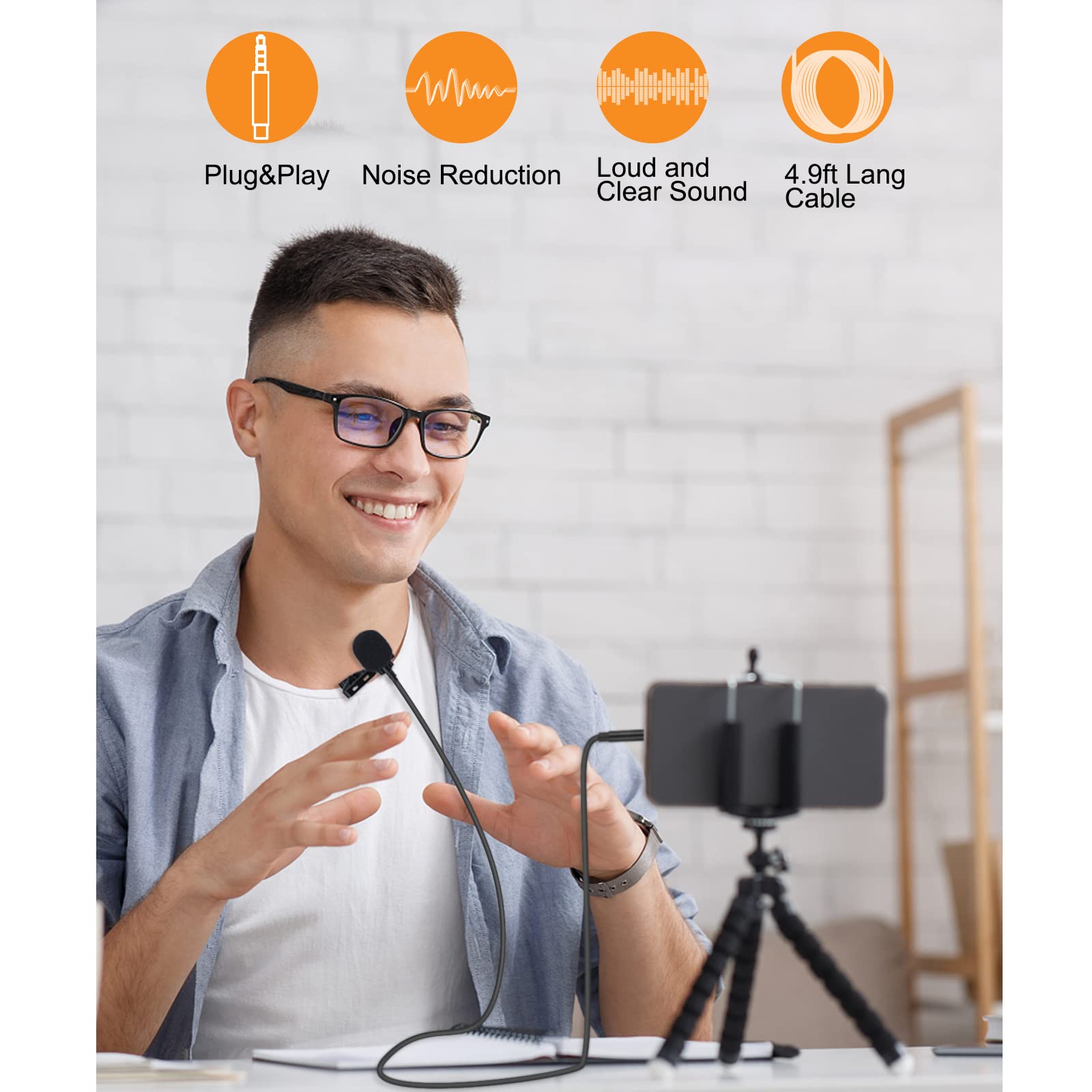 Bluechok Lavalier Microphone, 3.5mm Professional Omnidirectional Condenser Lapel Mic for Apple iPhone Android & Windows Smartphones, YouTube, Interview, Studio, Video Recording, Noise Reduction Mic