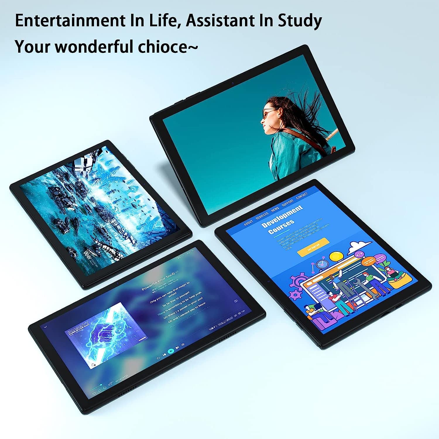 CNMF Tablet 10 inch, Android 10.0 Tablets, 32GB Storage, HD IPS Screen, Support Microsoft Office Software, Dual Camera, Bluetooth, WiFi