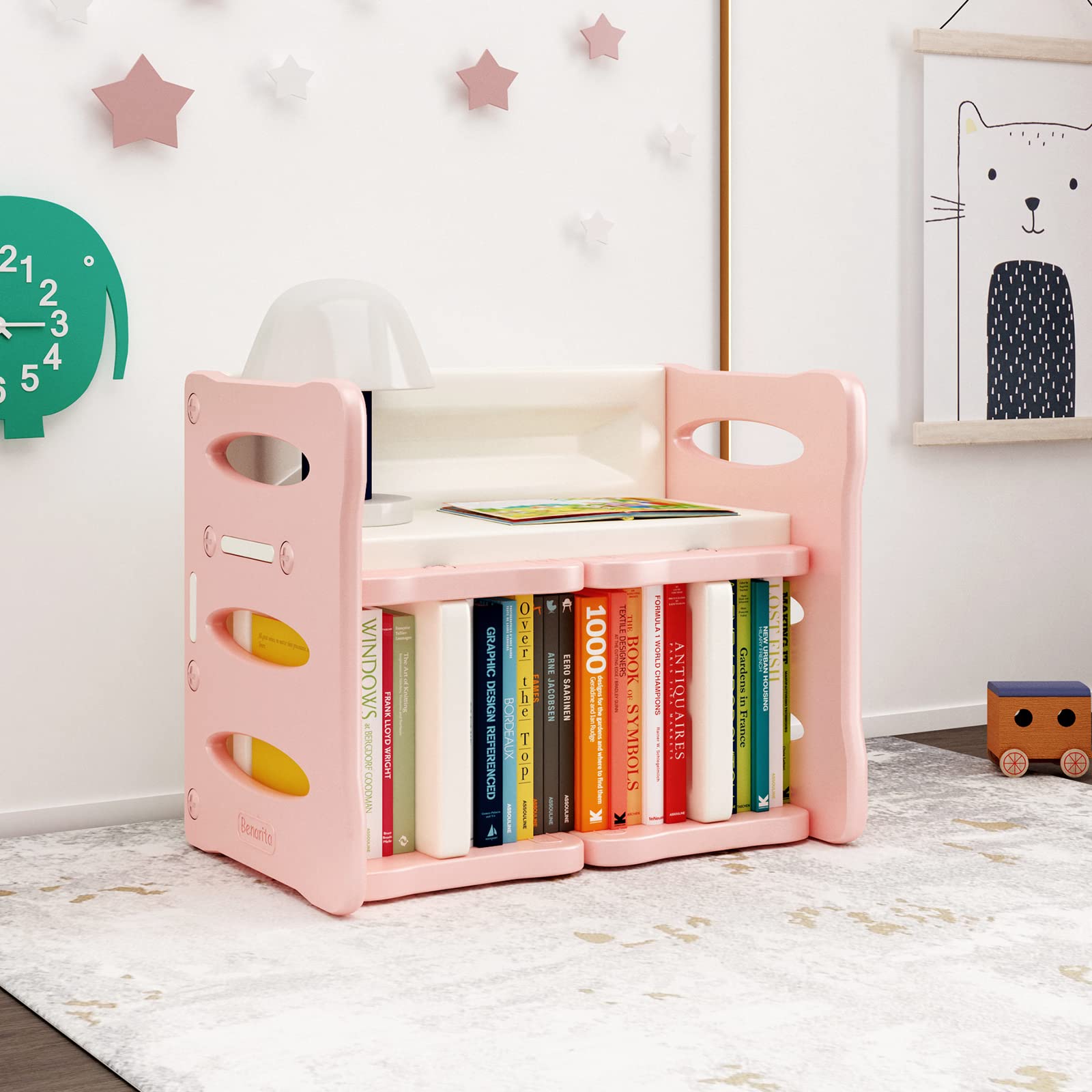 Benarita Kids Table and 2 Chairs Set, Plastic Activity Table for Toddler Reading, Arts, Crafts, Homework, with Storage Space