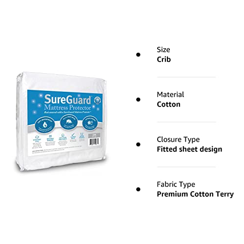 SureGuard Crib Size Mattress Protector - 100% Waterproof, Hypoallergenic - Premium Fitted Cotton Terry Cover