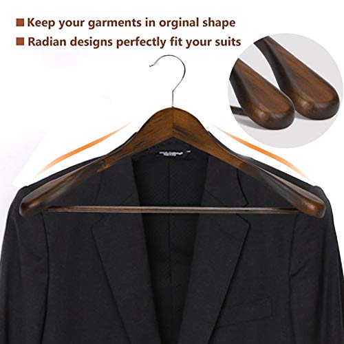 JS HANGER Wooden Suit Hangers, 6 Pack Extra-Wide Shoulder Wood Coat Hangers with Non Slip Pant Bar, Extra Smooth and Splinter Free Retro Finish