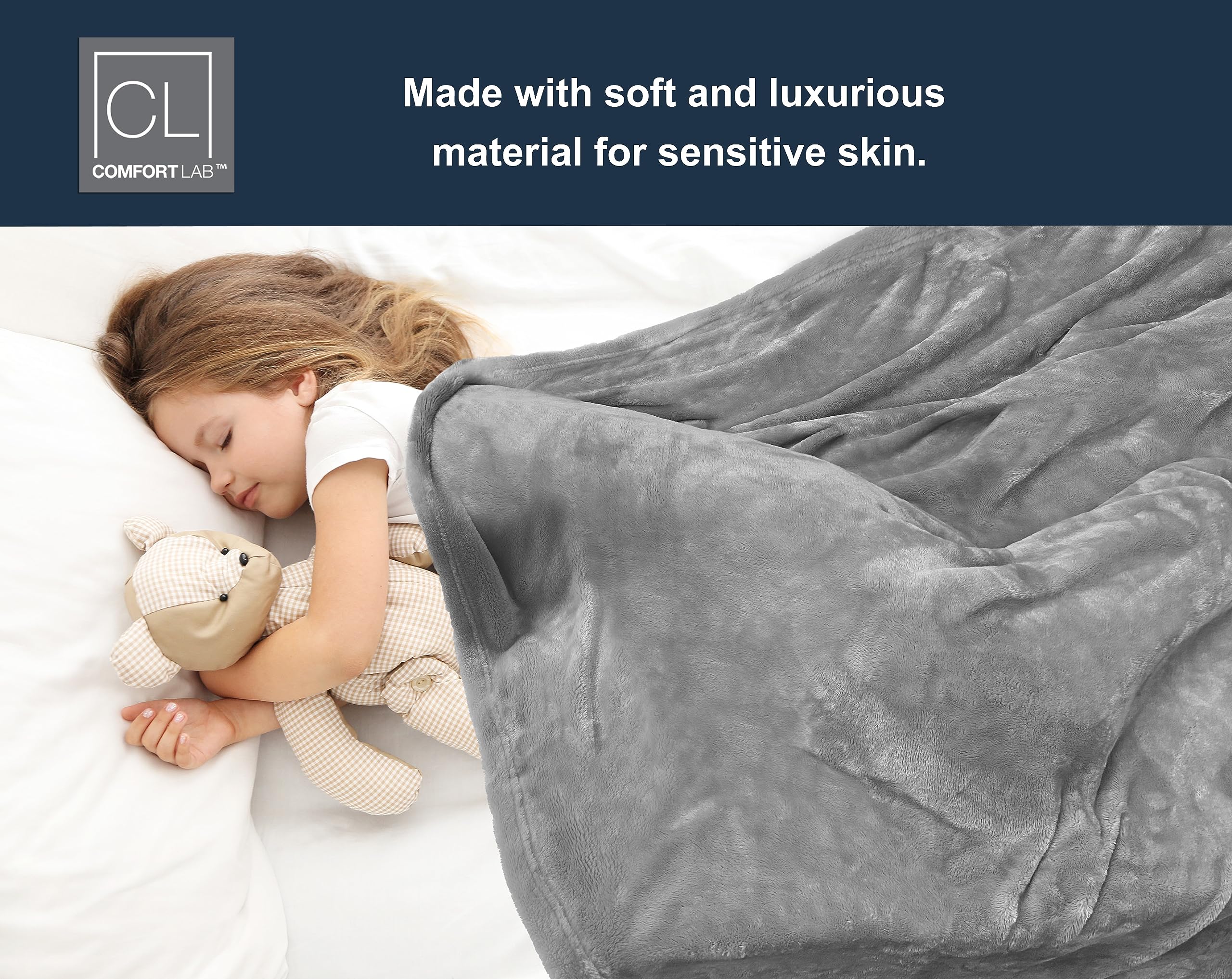 Comfort Lab Plush Flannel Throw Blanket - Soft, Lightweight, Giftable Fleece Blanket for Couch, Bed & Home Decor - Anti Pilling and Non Shedding Fleece Couch Throw - Kids/Pet (40" x 50") - Grey
