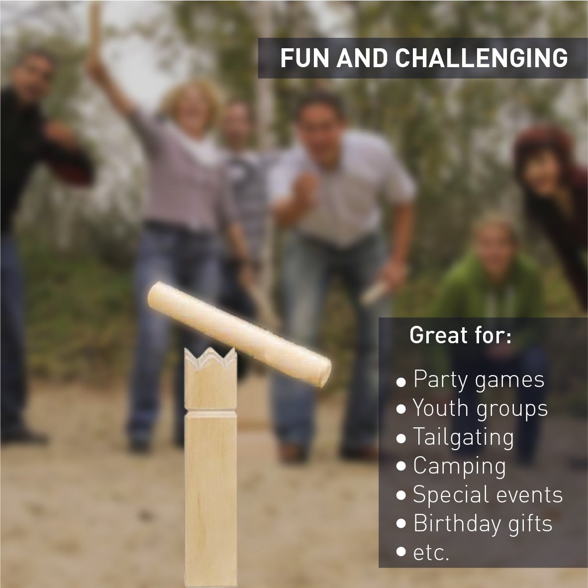 Kubb The Viking Wooden Outdoor Lawn Game 1 King, 10 Kubb Blocks, 6 Long Batons, 4 Corner Markers & Carrying Bag