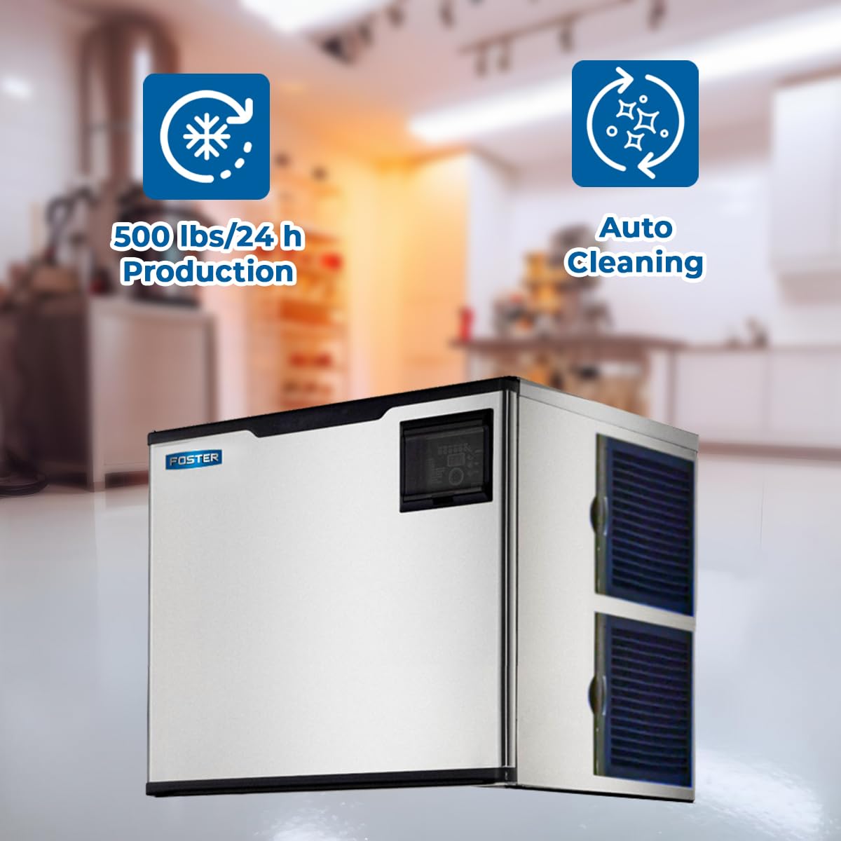 Commercial Ice Maker 500 Pounds Per Day – Head Only – Stainless Steel Industrial Modular Ice Cube Machine – Quiet Operation – Air Cooling System - by Foster