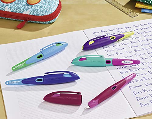 Ergonomic School Fountain Pen - STABILO EASYbirdy - M Nib - Right Handed - Turquoise/Neon Pink