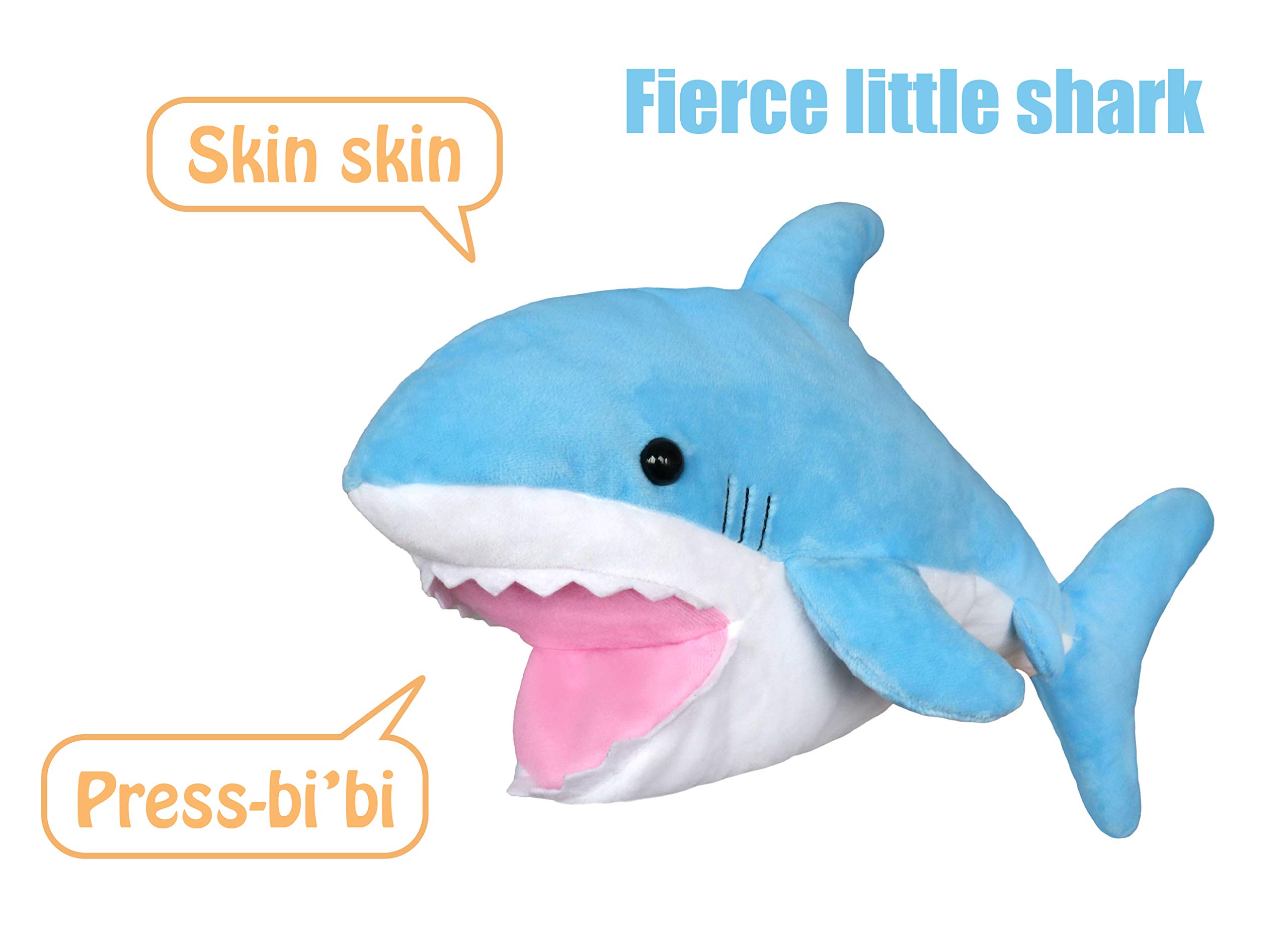 ICE KING BEAR Cute Blue Plush Shark Hand Puppet - Stuffed Animal Toy - 14 Inches Long
