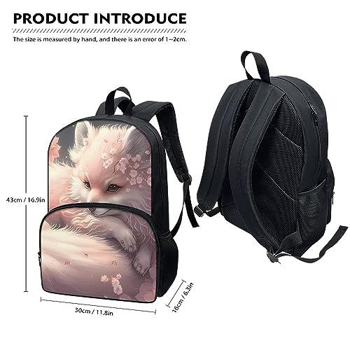 DMOYALA Cute Fox Love Backpack for Girls and Boys Cute Fox Baby Blossom Pink Backpacks with Water Bottle Pocket Lightweight Canvas Back to School Supplies