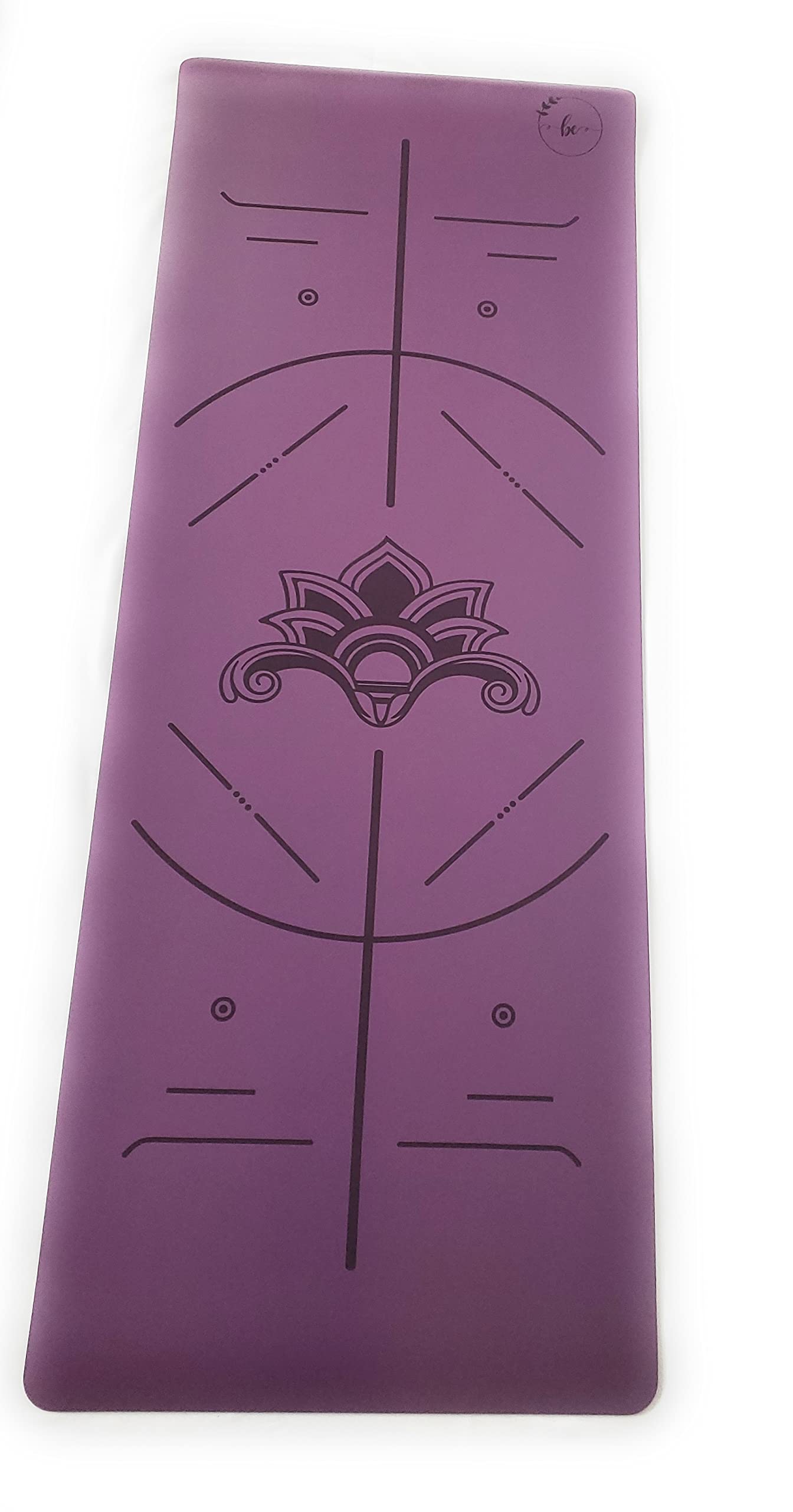 BE Yoga Mat 5mm Thick Premium Yoga Exercise Mat with Carry Strap, ARC Alignment Dry Grip Pro Technology Moisture Wicking 100% Polyurethane Leather Top and NonSlip Rubber Bottom for Hot Yoga,