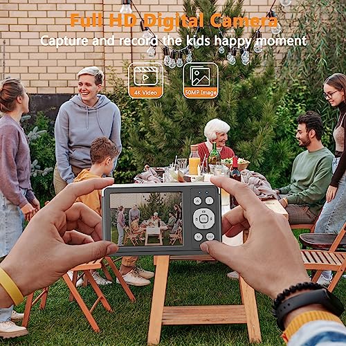 ordine Digital Camera, 4K Kids Camera with 32GB SD Card Autofocus, 50MP Compact Video Camera 16X Digital Zoom Vlogging Camera for Kids Students Teens (Black), (DC504K)