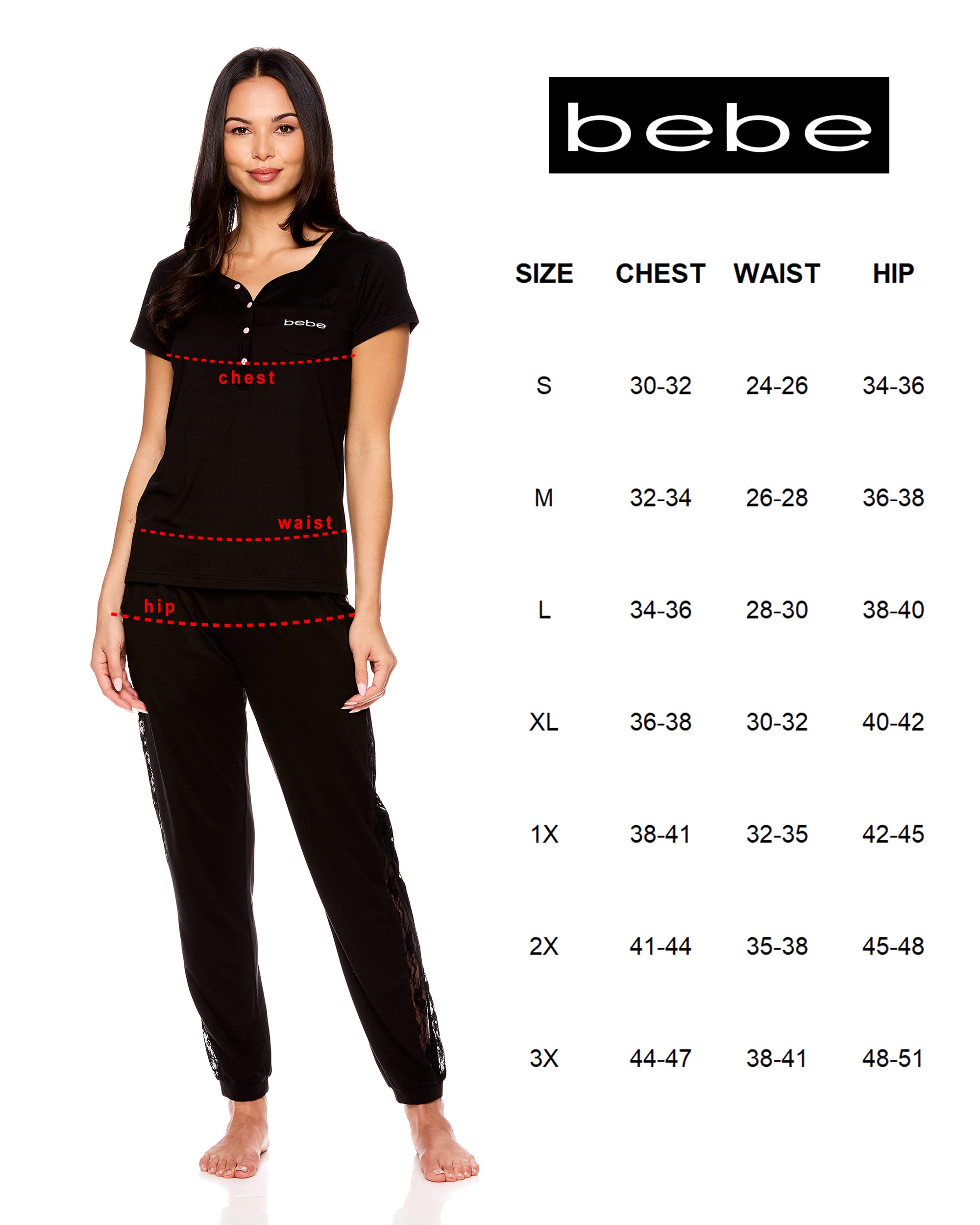 bebe Womens Pajama Sets - Short-Sleeve Pajamas for Women with Lace Accents - Plus Size Pajamas for Women (Fuchsia, 2X)
