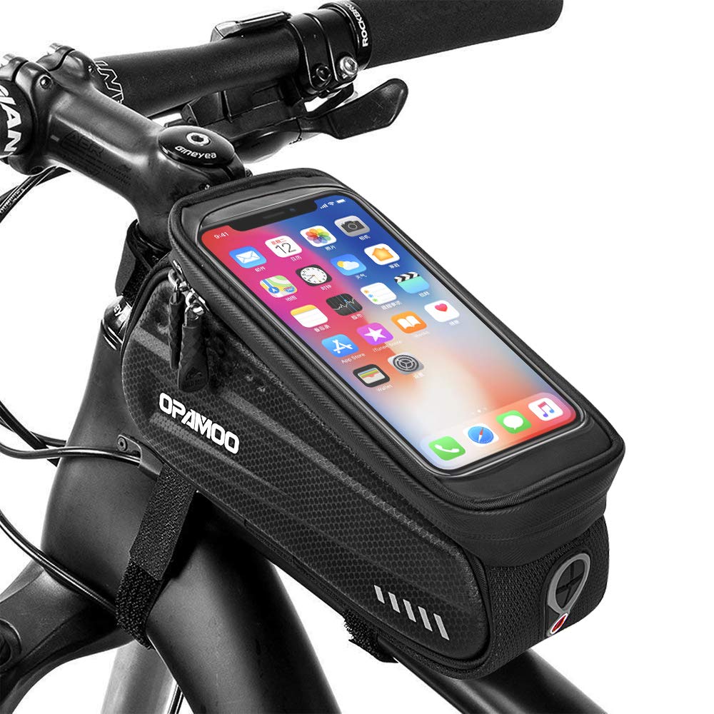 Bike Phone Front Frame Bag - Waterproof Bicycle Top Tube Cycling Phone Mount Pack with Touch Screen Sun Visor Large Capacity Phone Case for Cellphone Below 6.5โโ iPhone 7 8 Plus xs max