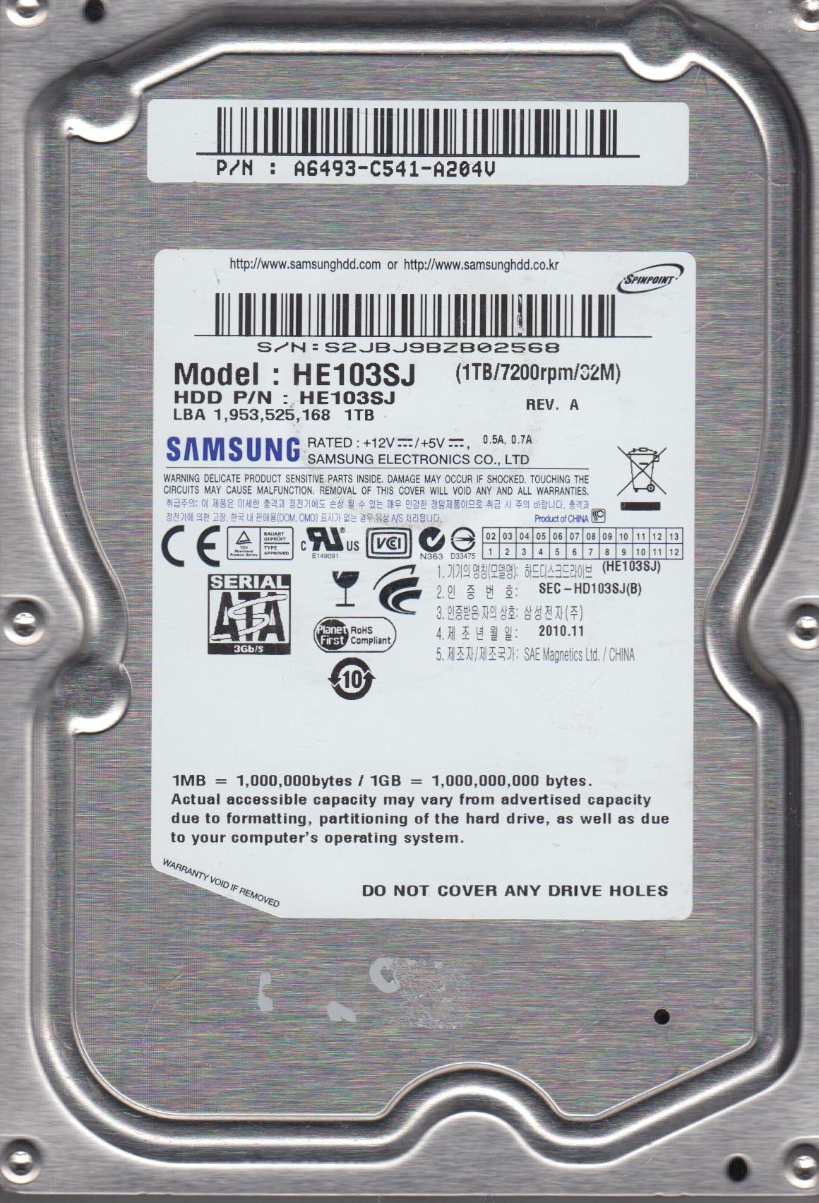 SpinPoint F3R HE103SJ 1 TB Internal Hard Drive