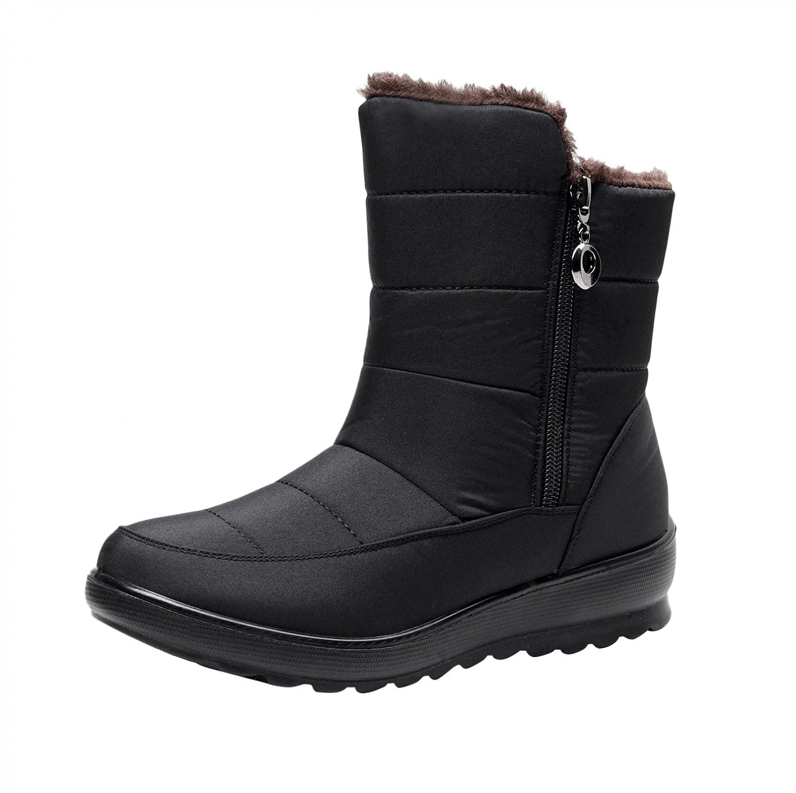 Padaleks Women's Snow Boots Winter Fur Lined Warm Shoes Anti-Slip Boot Waterproof Outdoor Short Bootie Side Zipper