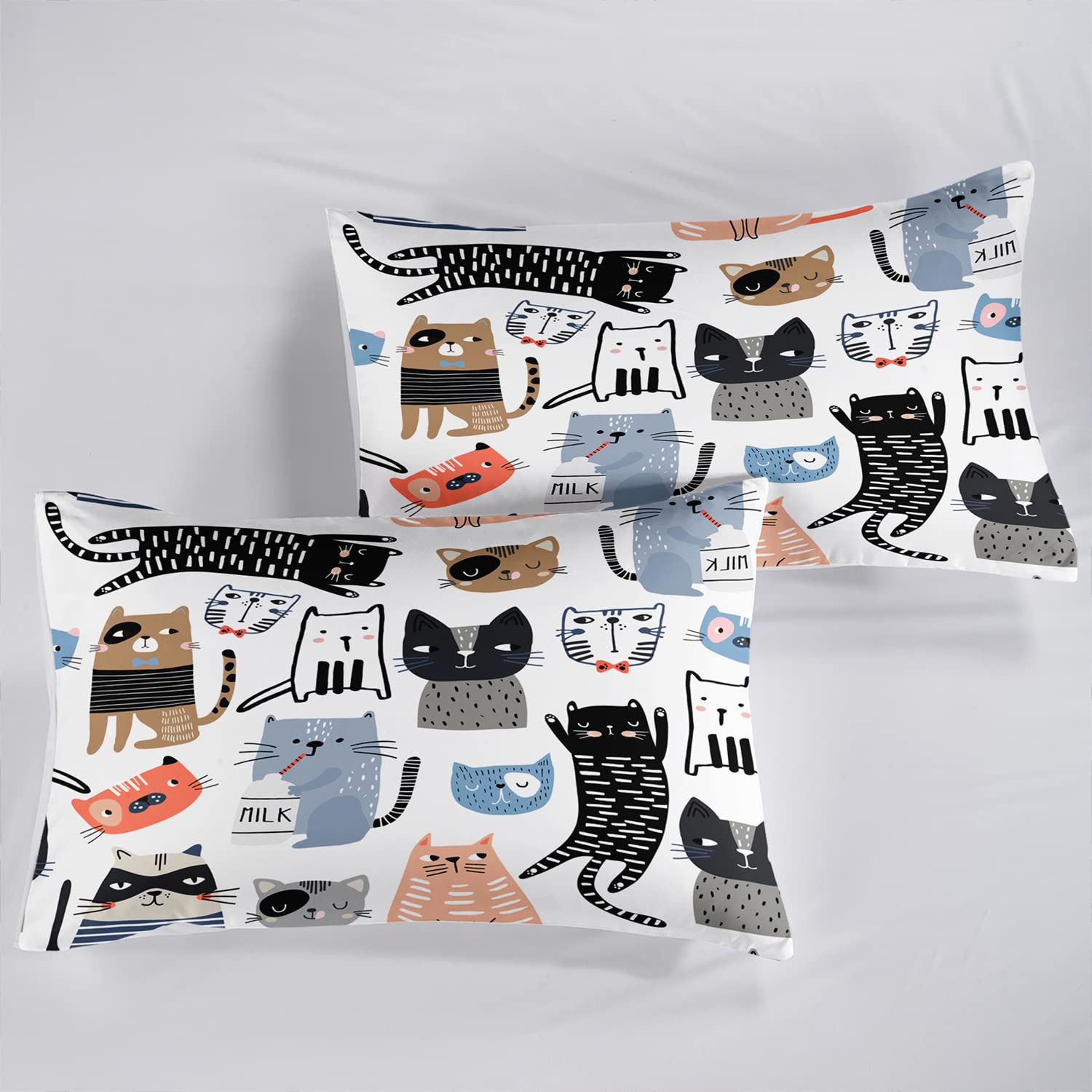 CVHOUSE Cat Bedding,Cartoon Cat Comforter Full,Animals Print Comforter Set for Kids,Kawaii Quilt Set with 1 Comforter and 2 Pillow Cases