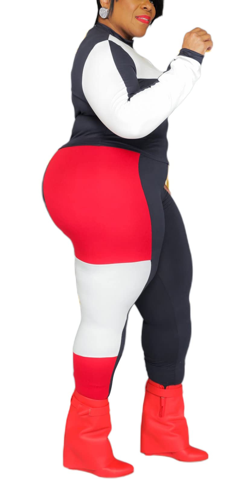 Bluewolfsea Plus Size Tracksuit for Women Set Color Block Striped Long Sleeve Zipper Jacket and Pants Set Sweatsuits XX-Large Black