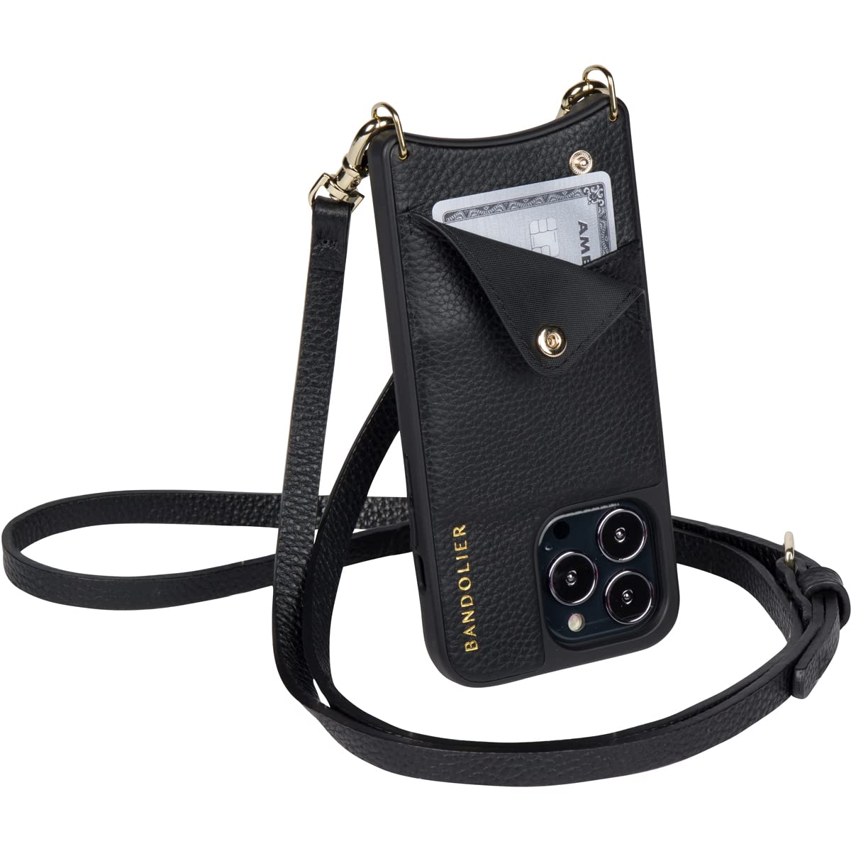 Bandolier Emma Crossbody and Expanded Zip Pouch Set - for iPhone 13 Pro Max - Black / Gold