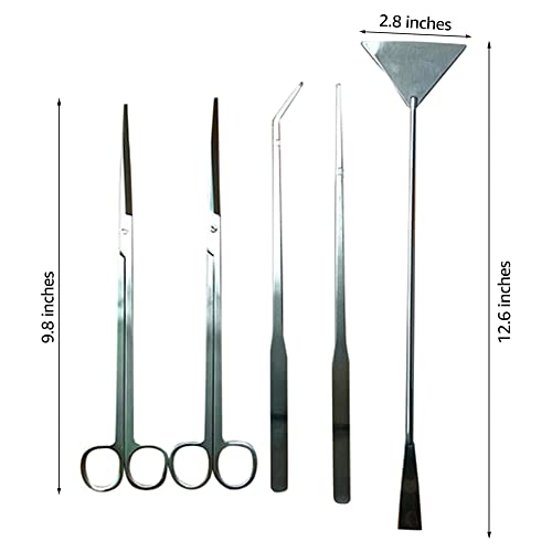 SunGrow Aquarium, Hermit Crab & Gecko Tank Tool Kit, Includes Straight & Curved Scissors, Substrate Spatula, Straight & Bent Tweezers, Stainless Steel, 5 Pcs per Pack