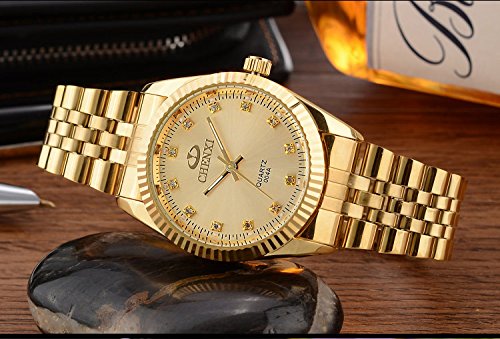 DREAMING Q&P Classic Golden Stainless Steel Unisex Luxury Quartz Wrist Watches Gold