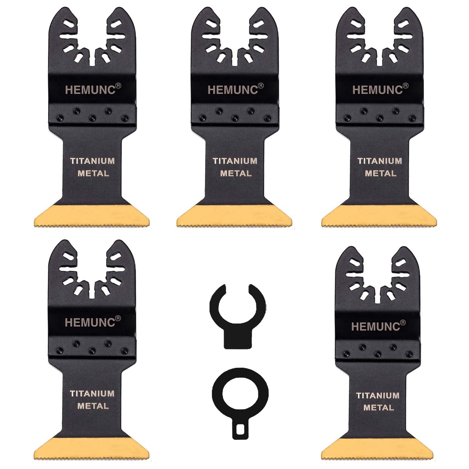 Bundle-8 Oscillating Tool Attachments, Include 3pcs Oscillating Hook Knife Blades for Roofing Shringle and 5pcs Titanium Oscillating Multitool Saw Blades for Metal Cutting