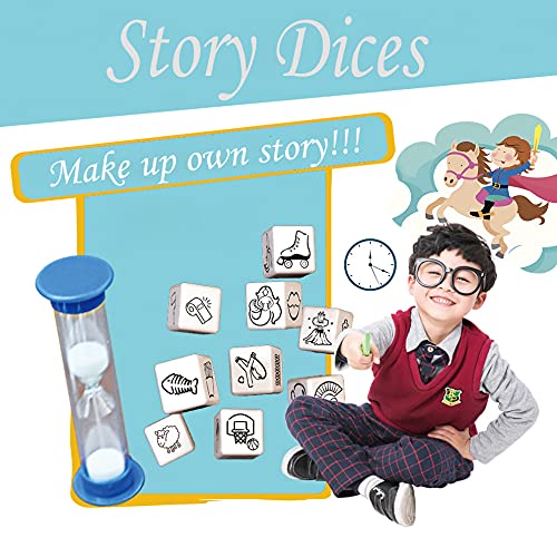 SQBELL Happy Story 9 Cubes Bundle Sets Roll Cubes - A Happy Trip and Challenge of Words and Stories, 4 Models dice 54 Images Unlimited Stories Combination Story Dice Game Set Imaginative Play for Kids