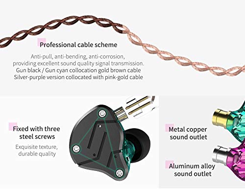 KZ ZSN Dynamic Hybrid Dual Driver in Ear Earphones Detachable Tangle-Free Cable Musicians in-Ear Earbuds Headphones with Microphone (Black Cyan)