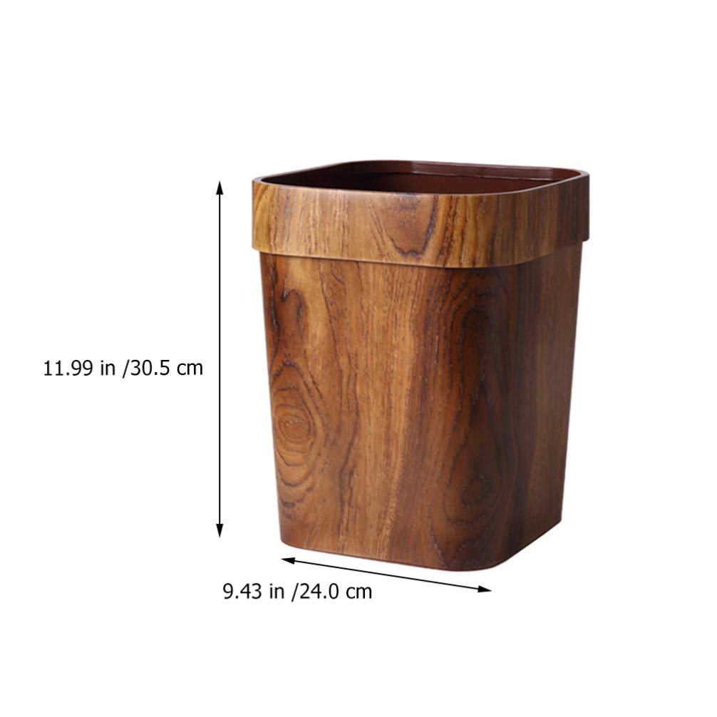 LIFKOME Office Trash Cans Retro Trash Can Wood Small Square Wastebasket Garbage Container Bin Imitated Wood Waste Bin Trash Can Pail for Bathroom Bedroom Kitchen Home Office 14L Ornament Container