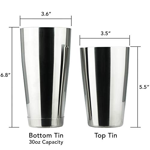PG Boston Cocktail Kit - 2PC Premium Stainless Steel Shaker Set - 30oz Gloss Finish β2-Piece Shaker - Bartender Kit