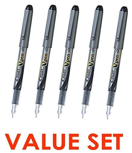 Pilot V Pen (Varsity) Disposable Fountain Pens, Black Ink, Medium Point Value Set of 5(With Our Shop Original Product Description)