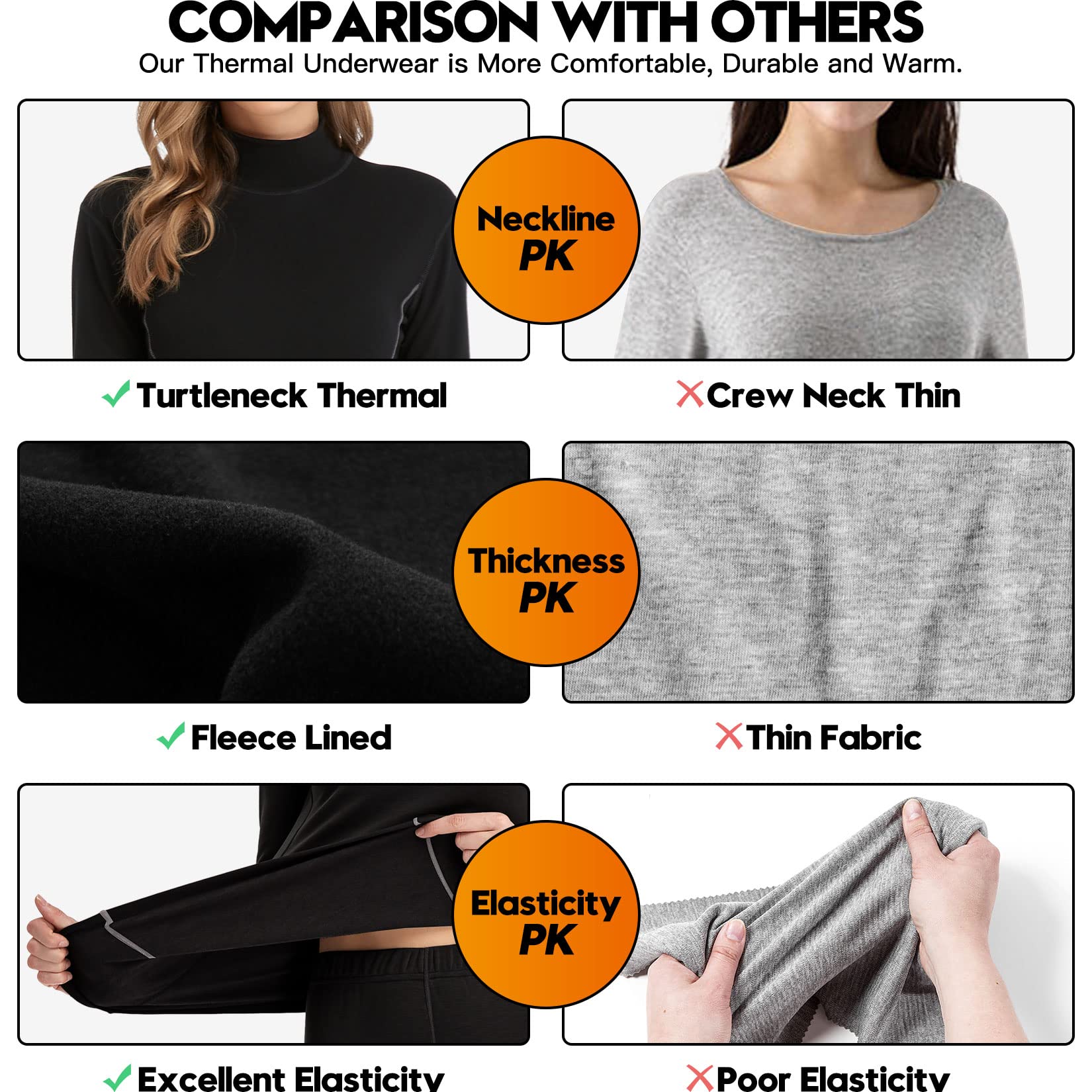 BangJiaju Thermal Underwear Set for Women Base Layer Cold Weather Long Johns Set Compression Sport Underwear Black