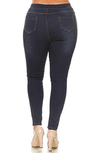 Jvini Women's Pull-On Skinny Jeans Stretch Skinny Denim Jeggings Classic Dark Blue Size 3XL