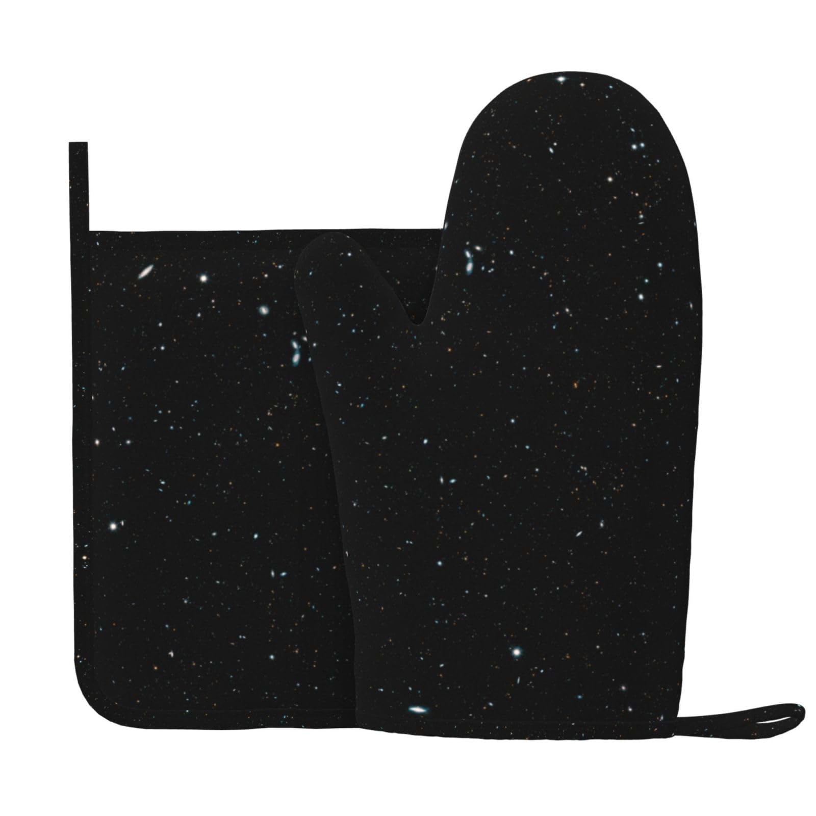Black Glitter Silicone Oven Mitts Pot Holder Sets 2pcs Cute Design Washable Non Slip Kitchen Heat Resistant Mat Women's Cooking Gloves for Baking and BBQ Wear