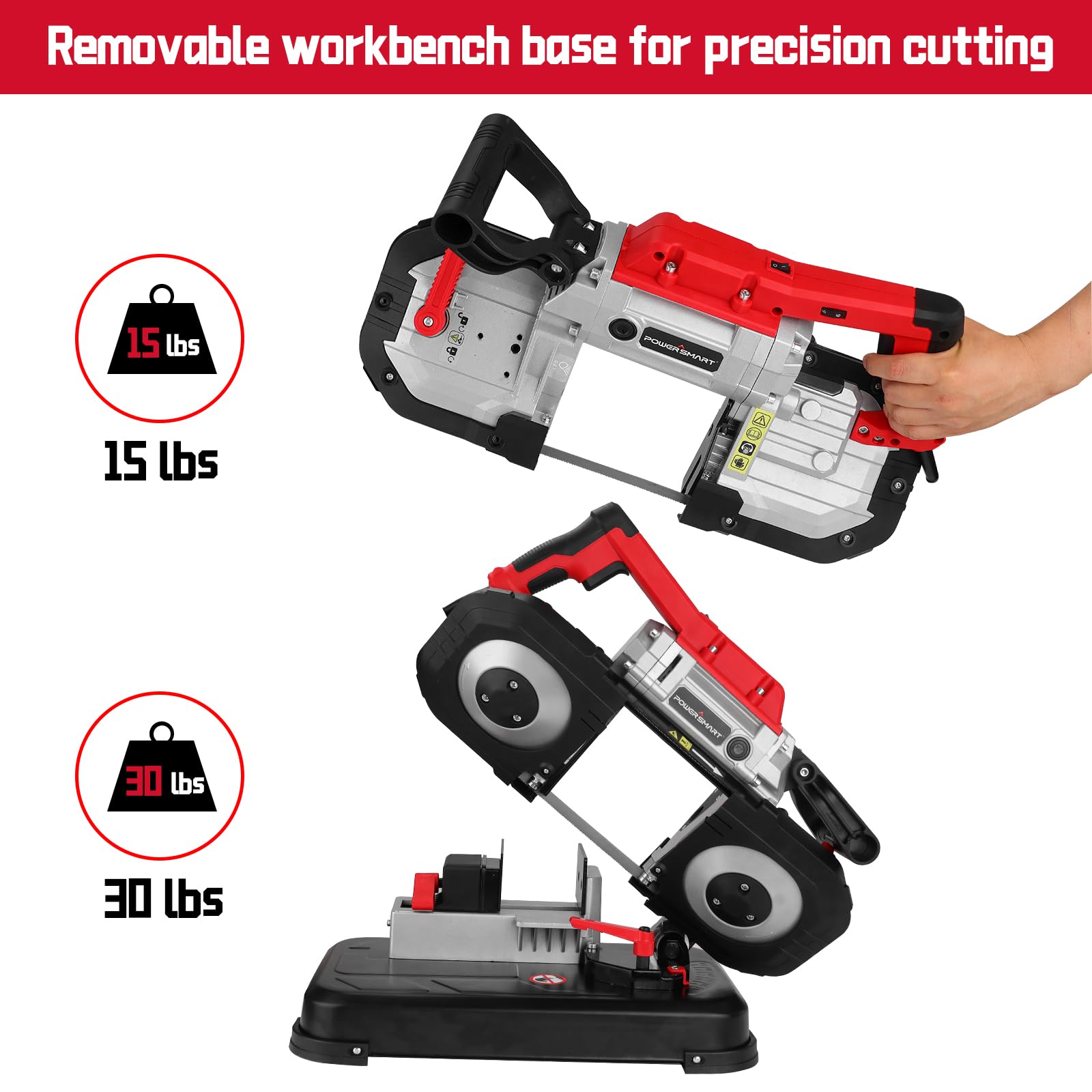 PowerSmart Portable Band Saw with Removable Alloy Steel Base, 10Amp 1100W Motor 5-Inch Deep Cut Bandsaw for Metal