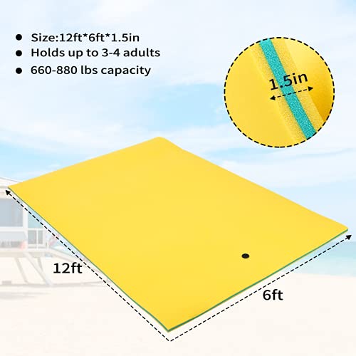 Outroad Water Floating Mat for Lakes Lily Floatation Foam Pad for Pools & Beach, Multiple Size, 12'x6' Yellow