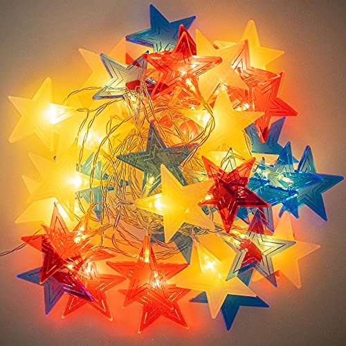Dazzle Bright Star String Lights Decorations, 9.5 Feet 18 LED American Stars Battery Powered Red White Blue Lights, Christmas Decoration for Indoor and Outdoor