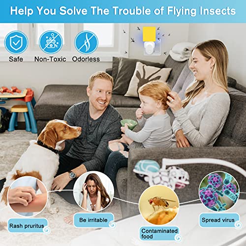 Flying Insect Trap Plug-In, 2023 Upgrade Mosquito Killer, Safe Non-Toxic UV Light Attractant Indoor Plug-In Night Light Fly Trap with Sticky Pad for Flies, Gnats, Moths(2 Pack, White)