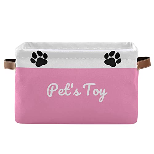 Pink Pet Name Custom Storage Basket Customize Storage Organizer Box Bin Large Collapsible Cube Baskets with PU Handles for Shelf Closet Nursery Laundry 1 Pack